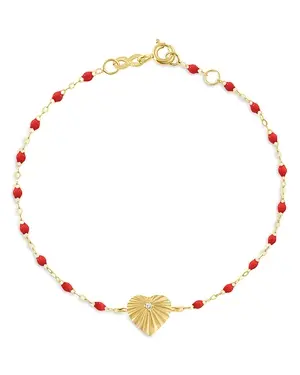 Gigi Clozeau 18k Yellow Gold Diamond And Bead Bracelet - Red/gold