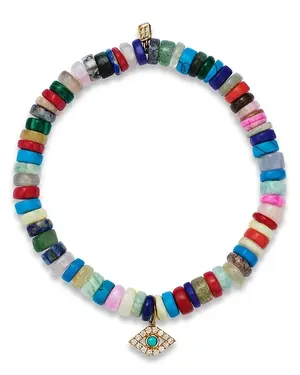 SYDNEY EVAN 14k Yellow Turquoise & Diamond Evil Eye Bracelet - Gold