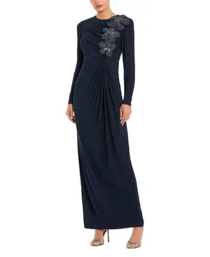 Mac Duggal Jersey Fitted Gown With 3d Flowers