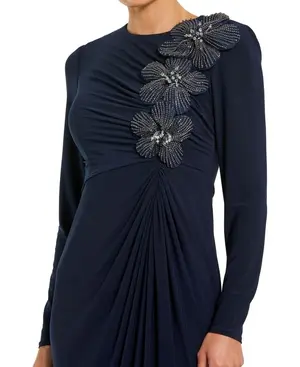 Mac Duggal Jersey Fitted Gown With 3d Flowers