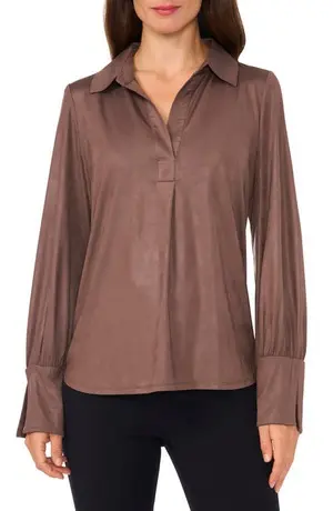 Chaus Oversized Johnny Collar Top - Mocha
