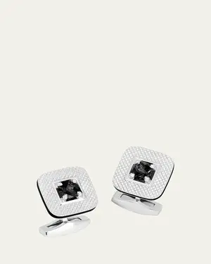 Tateossian Refratto Cufflinks With Black Spinel In Rhodium-plated Silver - Black/silver