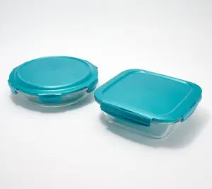 LOCKNLOCK Glass 9x9 And Pie Dish Bakeware Set W/ Lids