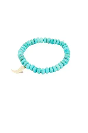 SYDNEY EVAN Cowboy Boot Charm Turquoise Rondelle Bracelet - Yellow Gold  Diamond  & Turquoise Bead