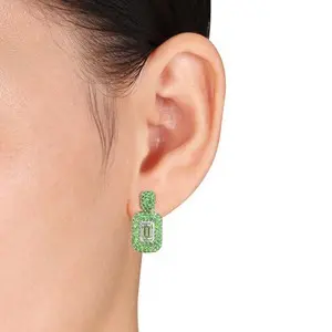 JULIANNA B. Quartz & Tsavorite Cluster Drop Earrings 14k White Gold