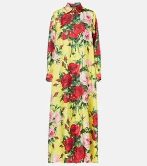 Dolce & Gabbana Floral Print Silk Shirt Dress - Yellow