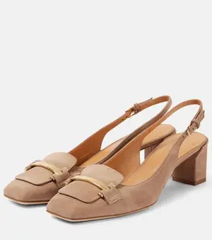 TOD'S Suede Slingback Pumps - Beige