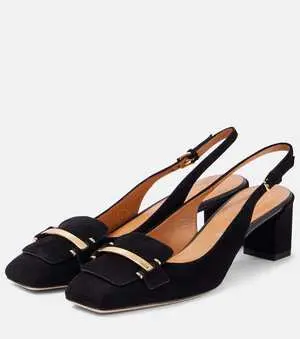 TOD'S 50 Suede Slingback Pumps - Black