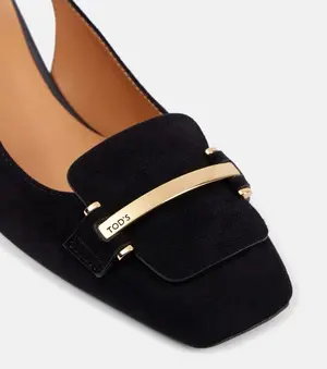 TOD'S 50 Suede Slingback Pumps - Black