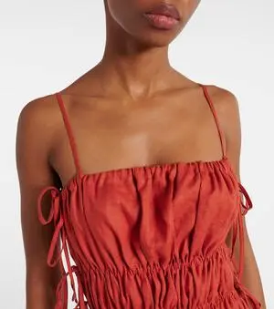 Asceno Eze Ruched Linen Midi Dress