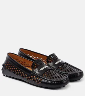 TOD'S Gommino Cutout Leather Driving Shoes - Black