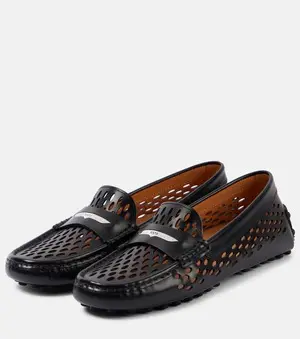 TOD'S Gommino Cutout Leather Driving Shoes - Black