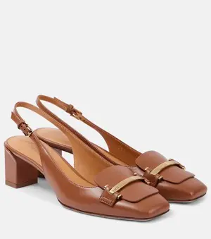 TOD'S 50 Leather Slingback Pumps - Beige
