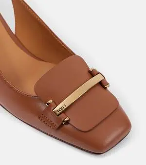 TOD'S 50 Leather Slingback Pumps - Beige