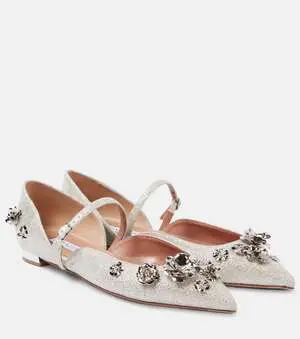 AQUAZZURA Bloom Embellished Ballet Flats - Silver