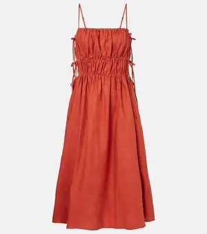 Asceno Eze Ruched Linen Midi Dress