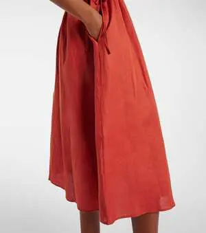 Asceno Eze Ruched Linen Midi Dress