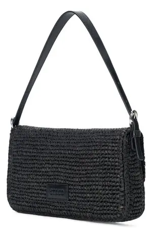 Staud Harlow Raffia Shoulder Bag - Black
