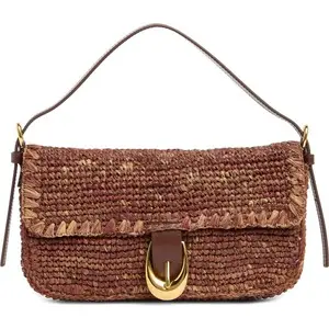 Staud Harlow Raffia Shoulder Bag - Mahogany