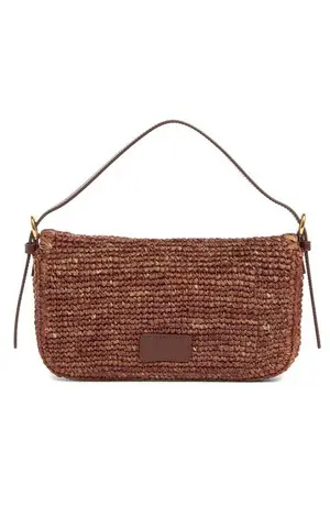 Staud Harlow Raffia Shoulder Bag - Mahogany