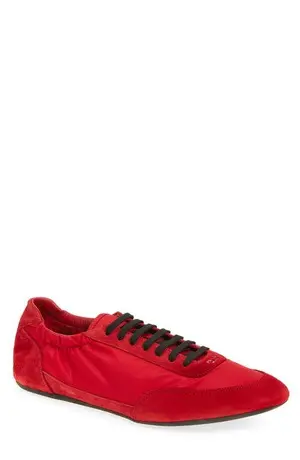 Prada Collapse Mixed Media Low Top Sneaker - Scarlatto
