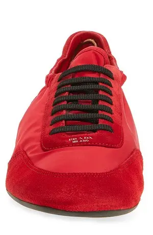 Prada Collapse Mixed Media Low Top Sneaker - Scarlatto