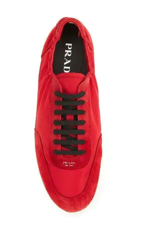 Prada Collapse Mixed Media Low Top Sneaker - Scarlatto