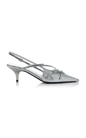 Miu Miu Buckled Metallic Leather Slingback Pumps - Silver