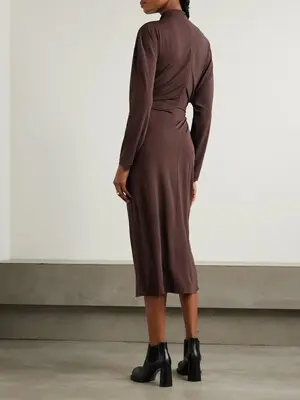 Bottega Veneta Gathered Crepe-jersey Midi Dress - Brown