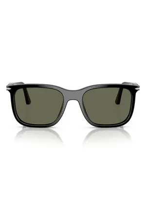 Persol 56mm Polarized Rectangle Sunglasses - Black