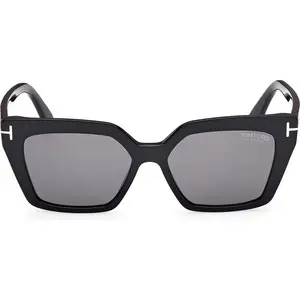 TOM FORD 53mm Polarized Cat Eye Sunglasses - Black Eco / T Logo