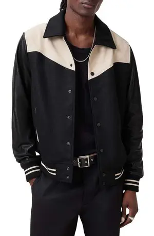 ALLSAINTS Pendleton Contrast Bomber Jacket - Black/ Ecru White