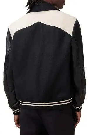 ALLSAINTS Pendleton Contrast Bomber Jacket - Black/ Ecru White