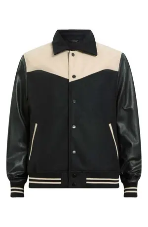 ALLSAINTS Pendleton Contrast Bomber Jacket - Black/ Ecru White