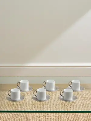 L'Objet Corde Set Of Six Platinum-plated Porcelain Espresso Cups And Saucers - White