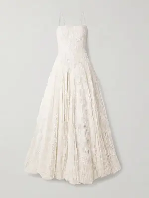 DANIELLE FRANKEL Marlow Pintucked Cotton-blend Corded Lace Gown