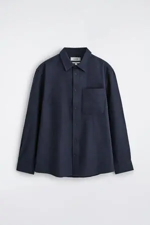 Cos Relaxed Brushed Cotton-blend Shirt - Navy