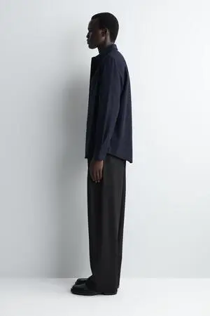 Cos Relaxed Brushed Cotton-blend Shirt - Navy