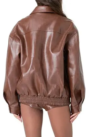 GREY LAB Oversized Faux Leather Jacket - Brown