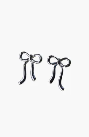 NICKEL & SUEDE Bow Stud Earrings - Silver