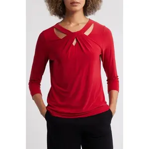 KASPER Sleeveless Twist Front Top - Fire Red