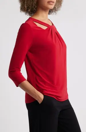 KASPER Sleeveless Twist Front Top - Fire Red
