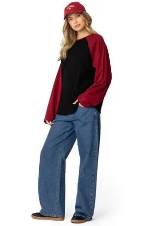 EDIKTED Oversize Long-sleeve Stretch Cotton T-shirt - Black