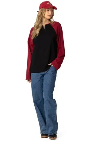 EDIKTED Oversize Long-sleeve Stretch Cotton T-shirt - Black