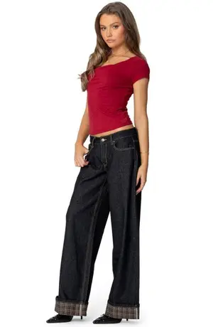 EDIKTED Javi Cowl Neck Top - Red