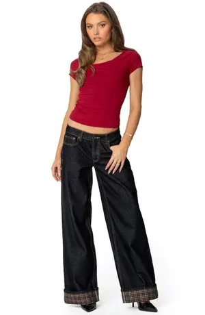 EDIKTED Javi Cowl Neck Top - Red
