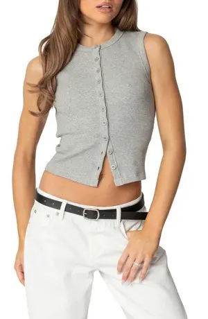 EDIKTED Basel Ribbed Crop Top - Gray-melange