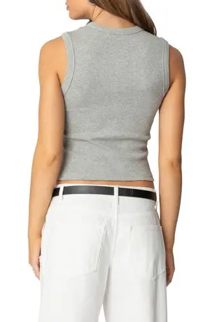 EDIKTED Basel Ribbed Crop Top - Gray-melange