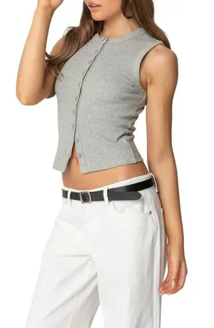 EDIKTED Basel Ribbed Crop Top - Gray-melange