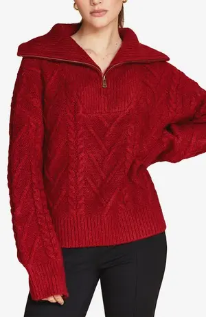 CRESCENT Front Zip Cable Knit Sweater